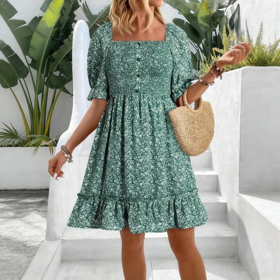 Censtreet Womens Summer Dress Mini Petal Short Sleeve Dresses Floral ...