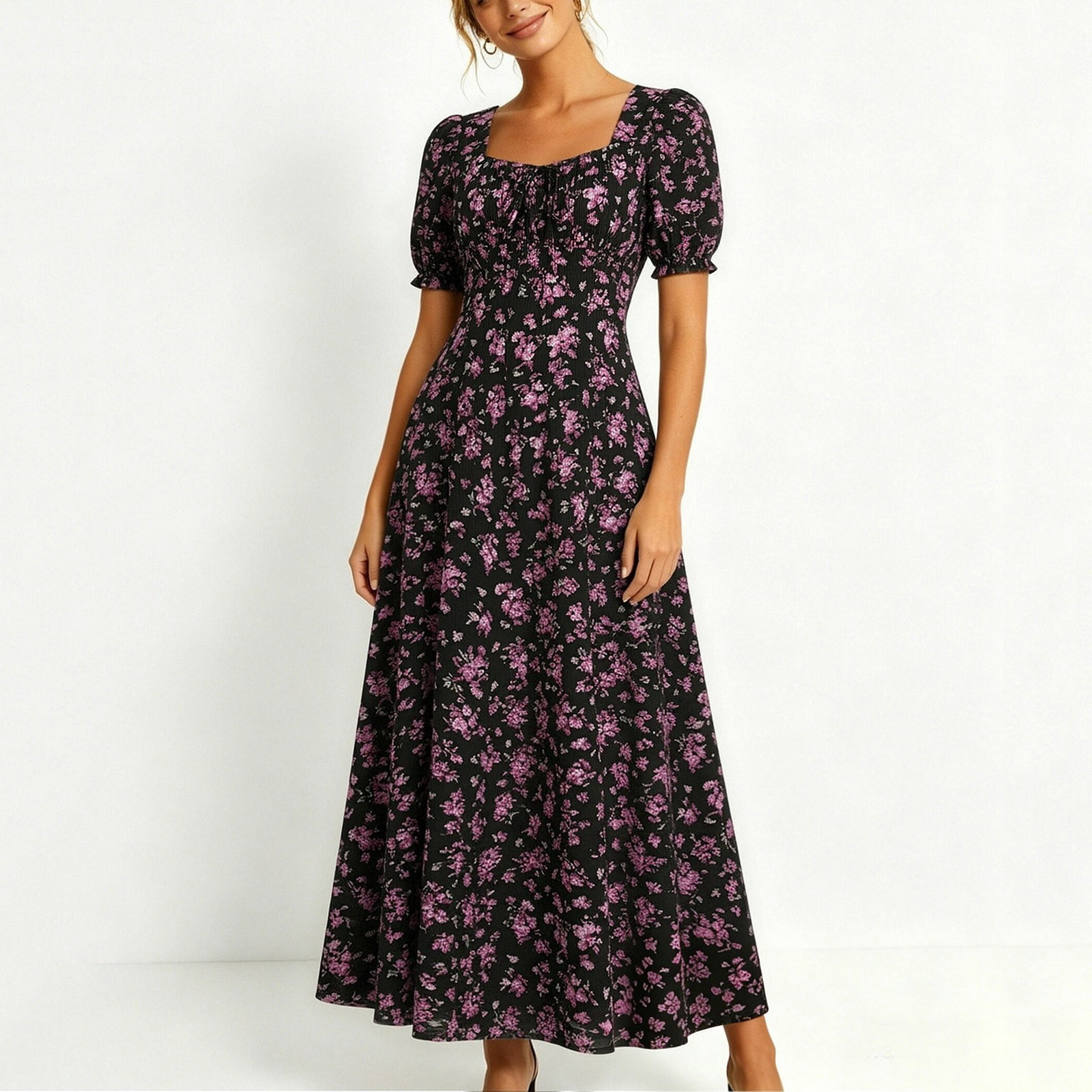 Censtreet Womens Summer Dresses 2026 Sleeve Square Neck Ruffle High ...