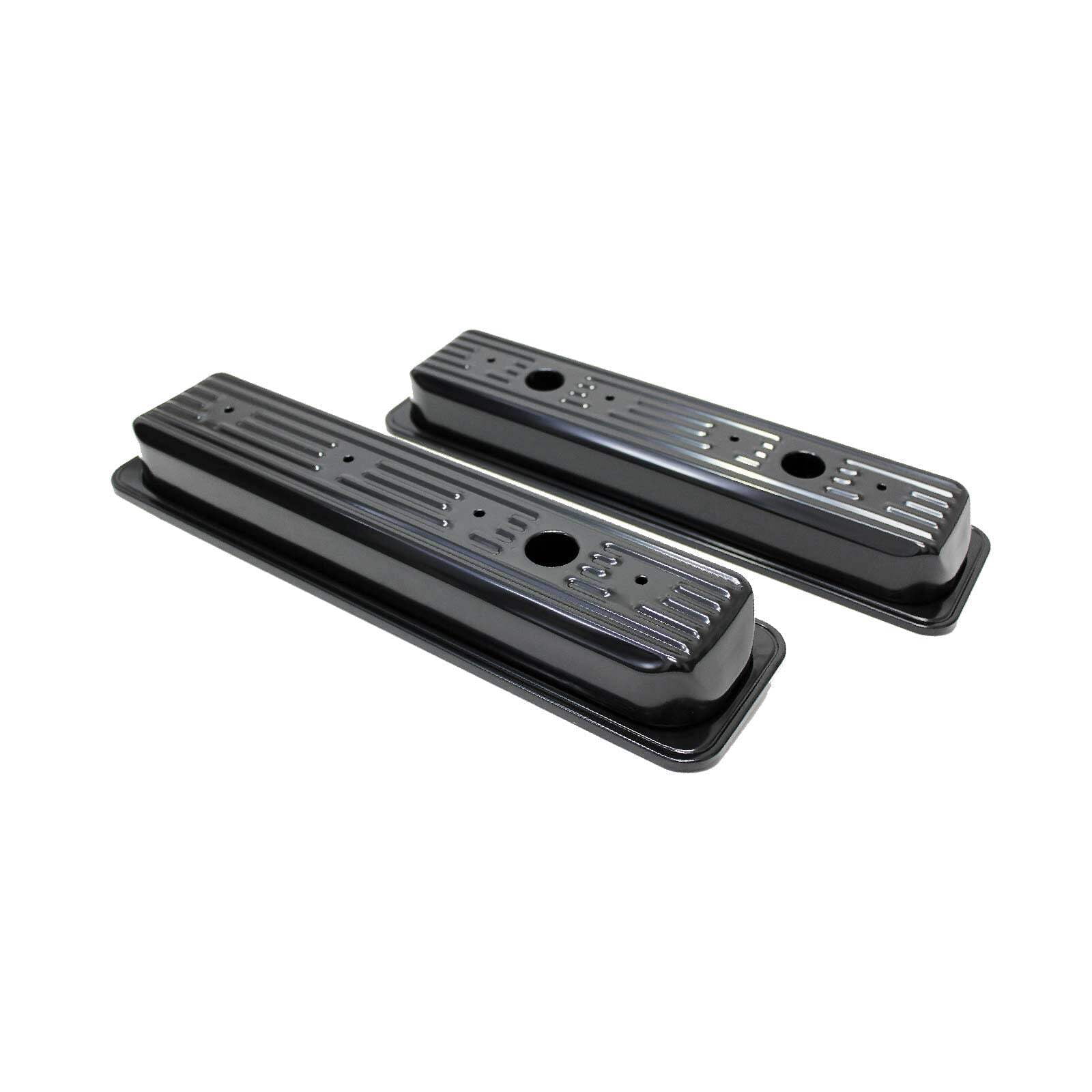 Center-Bolt Finned Steel Valve Covers for Chevy Small Block - Black ...