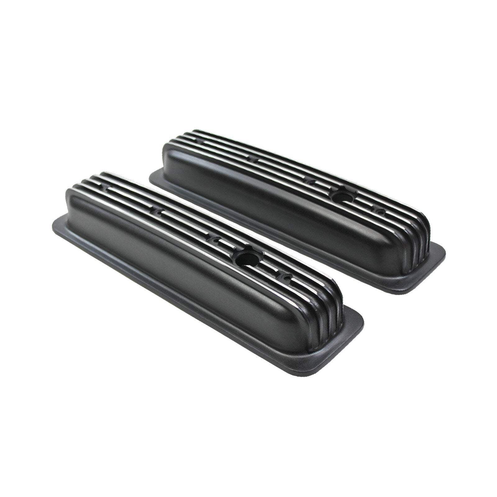Center-Bolt Short Finned Black Aluminum Valve Covers for Chevy Small ...