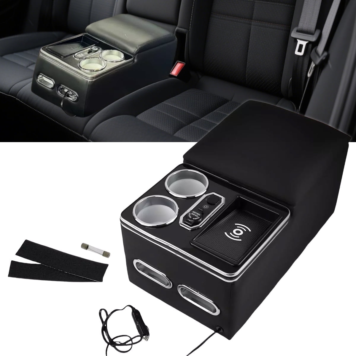 Center Console Armrest Organizer with Wireless Charging Phone Holder ...