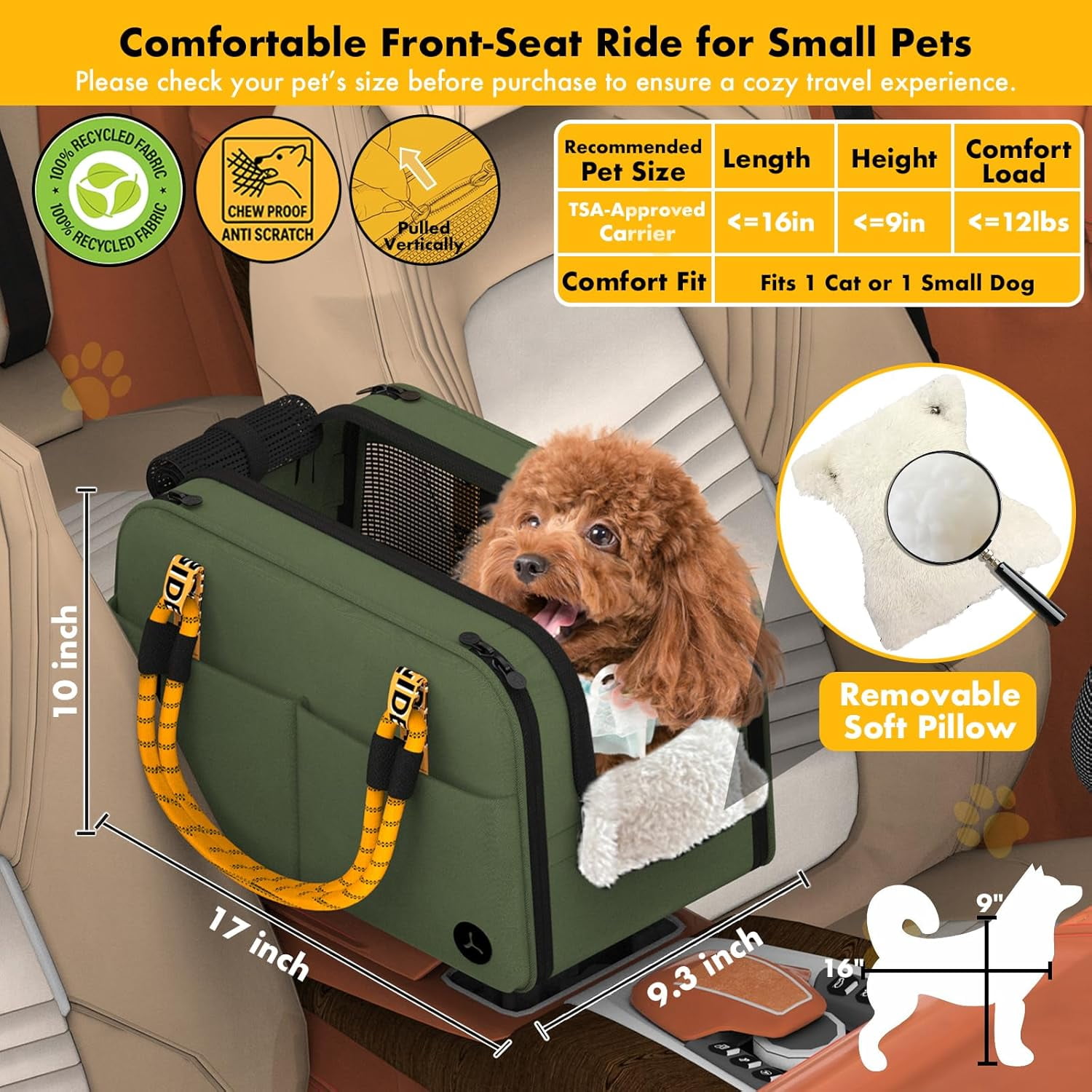 Center Console Dog Car Seat, Enclosed Small Dog Armrest Booster Carseat ...