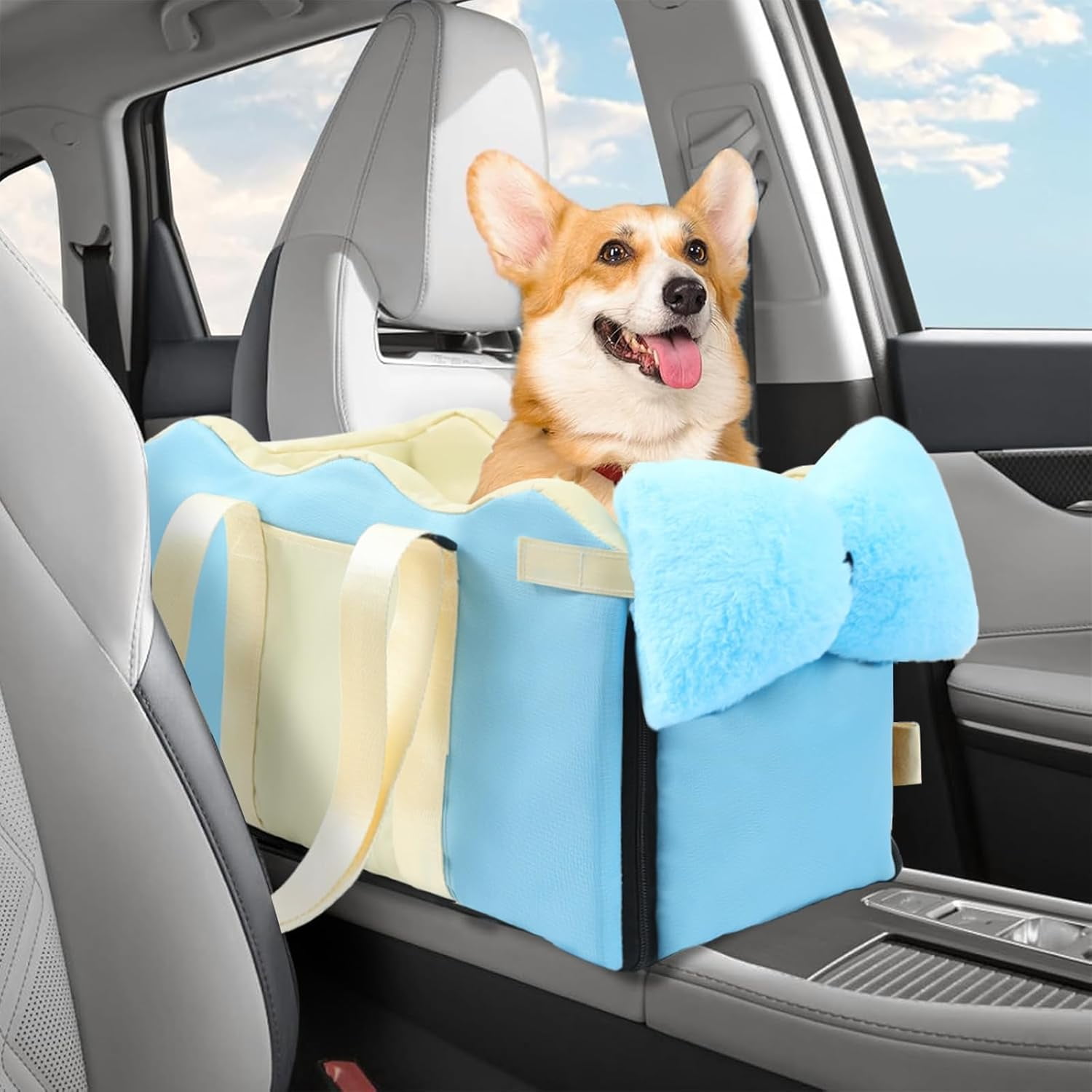 Center Console Dog Car Seat for Small Dogs, Pet Puppy Car Seats with ...