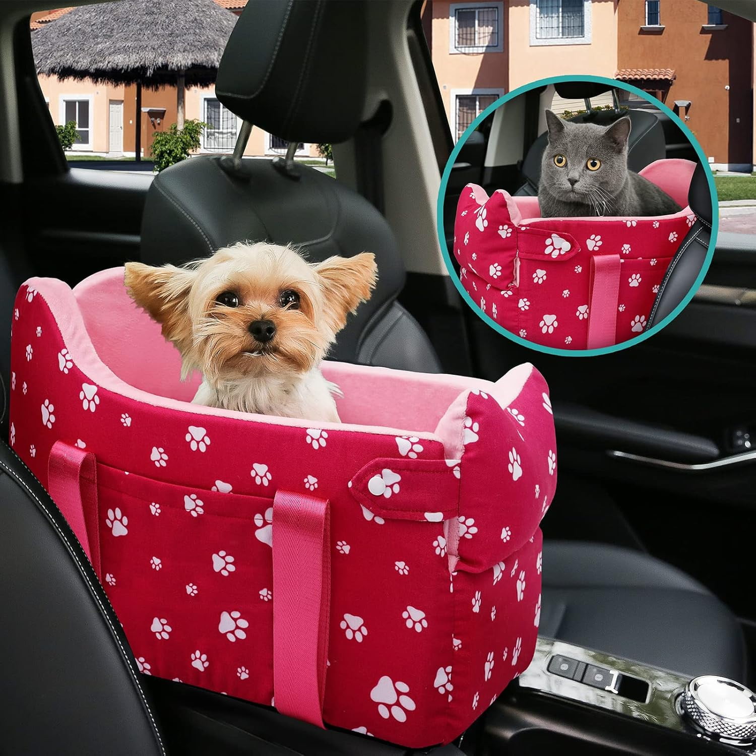Center Console Dog Car Seat for Small Dogs Under 15 lbs – Memory Foam ...