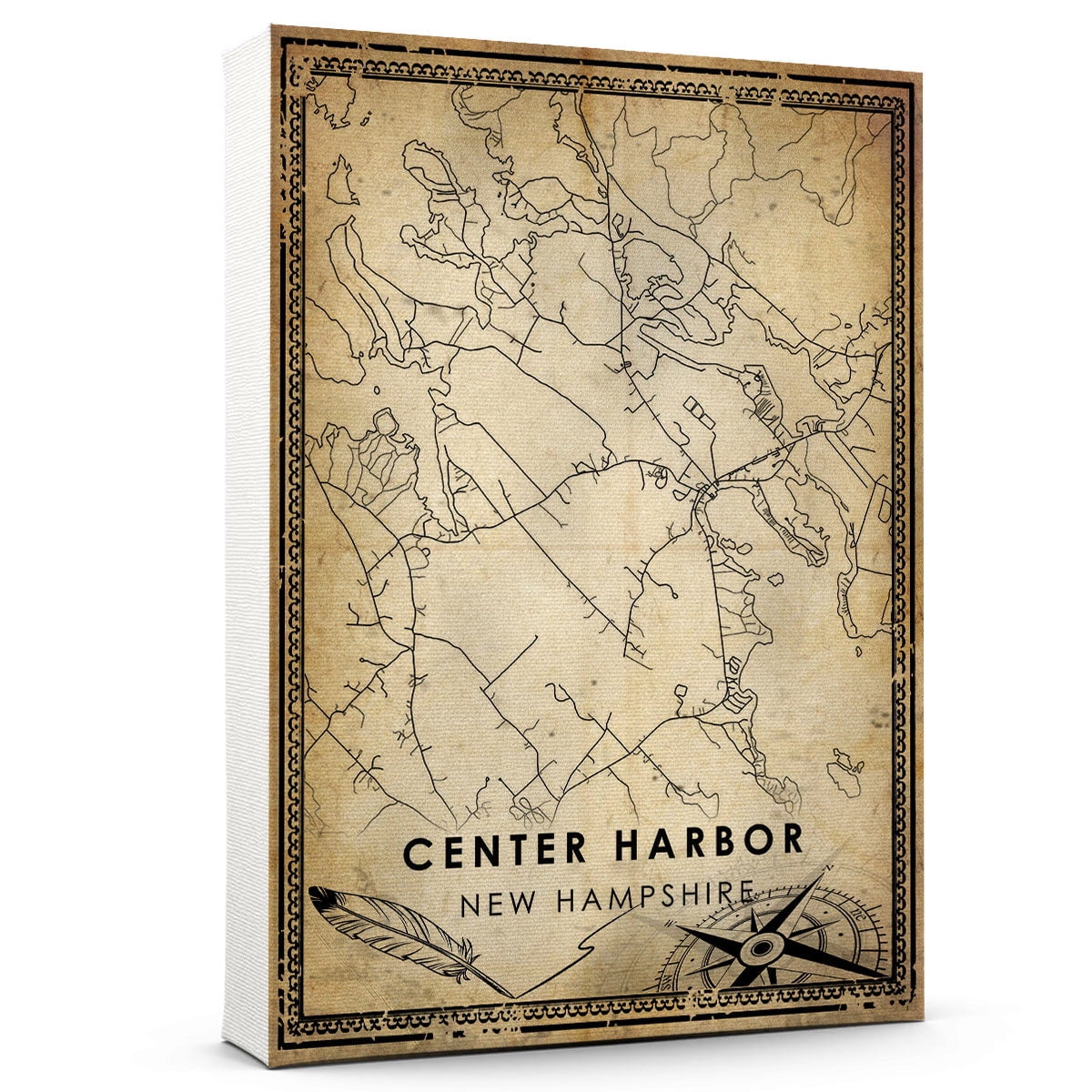 Center Harbor Vintage Map Prints Canvas, New Hampshire Map Art Canvas ...