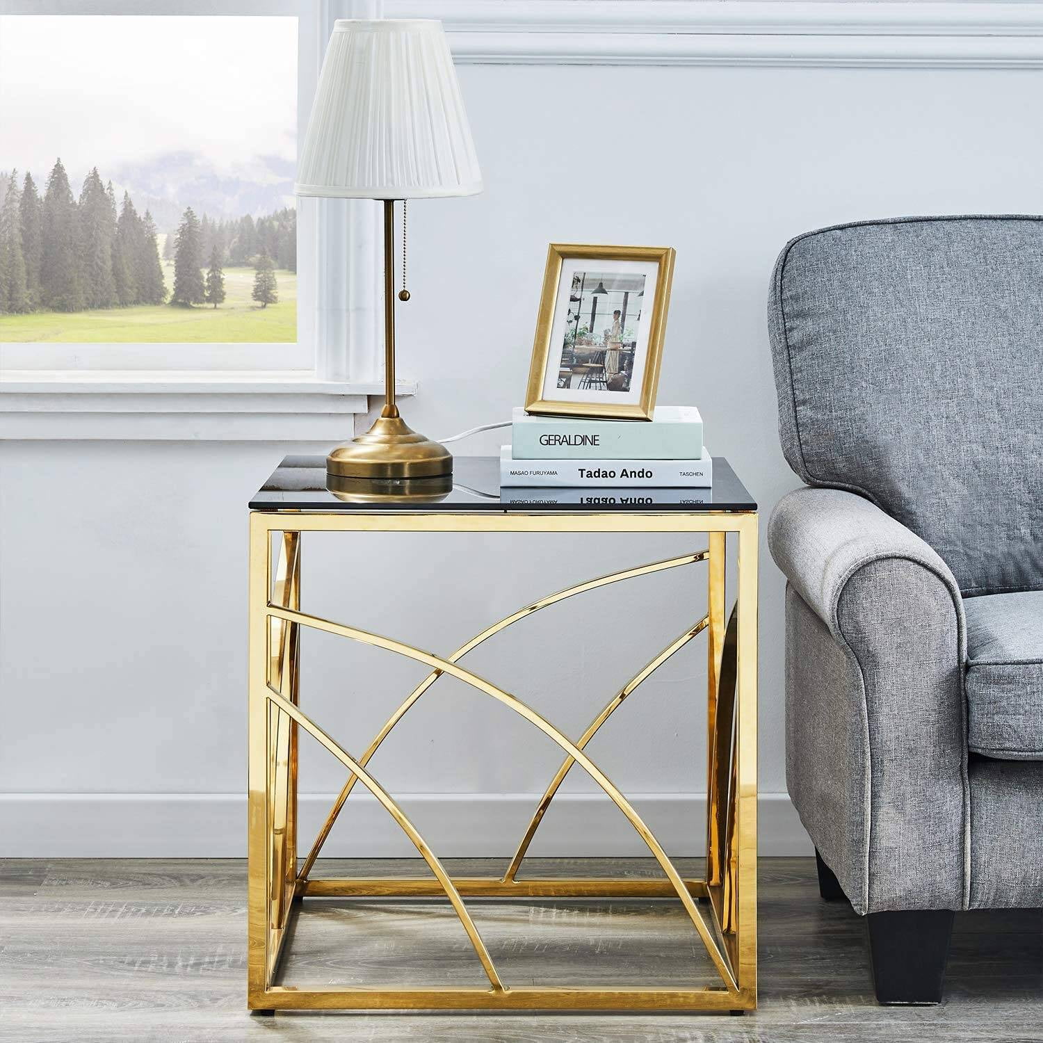 Walmart Modern Living Room Metal Gold Glass Coffee End Table, Small ...