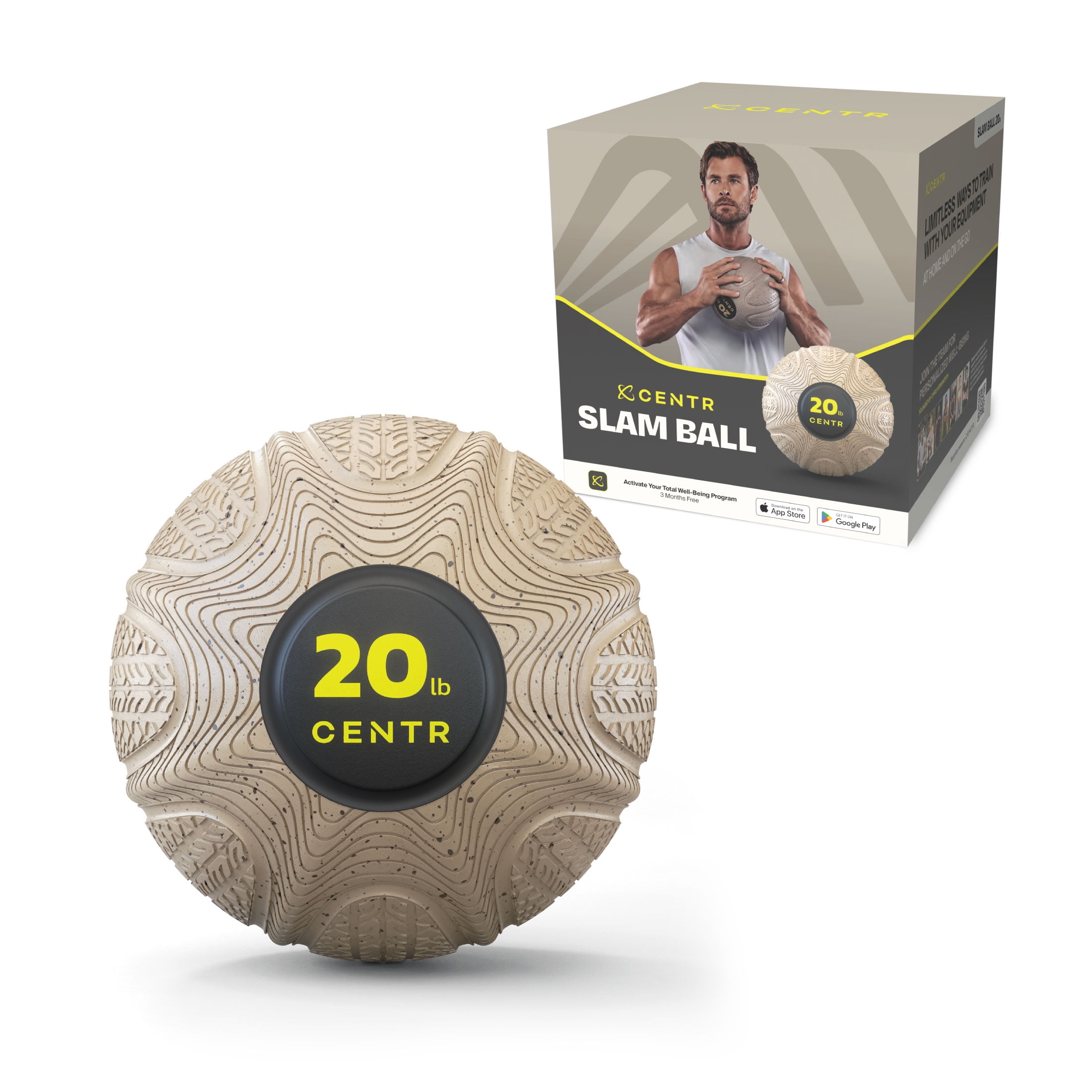 Centr By Chris Hemsworth Slam Ball, Weighted Exercise Ball, 20 lb, Sand ...