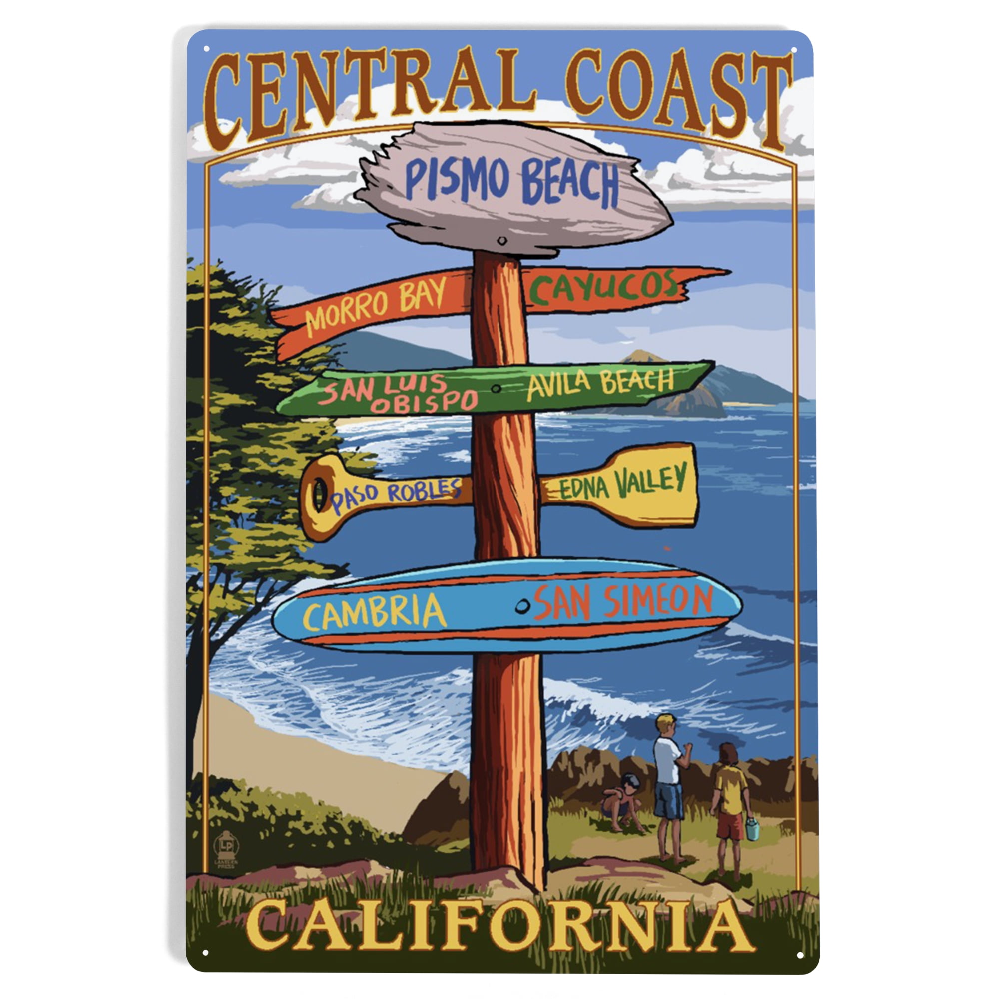 Central Coast, California, Destination Signpost (12x18 Aluminum Art ...