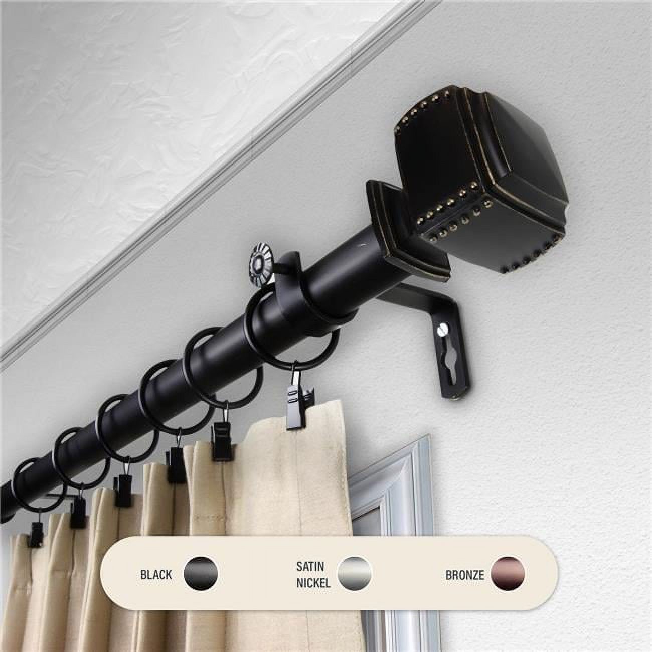 Central Design 100-27-992 1 in. Studded Curtain Rod with 120 to 170 in ...