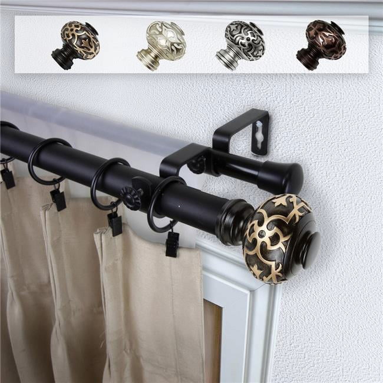 Central Design 100-49-482-D 1 in. Dia. Amber Curtain Rod, Black - 48-84 ...
