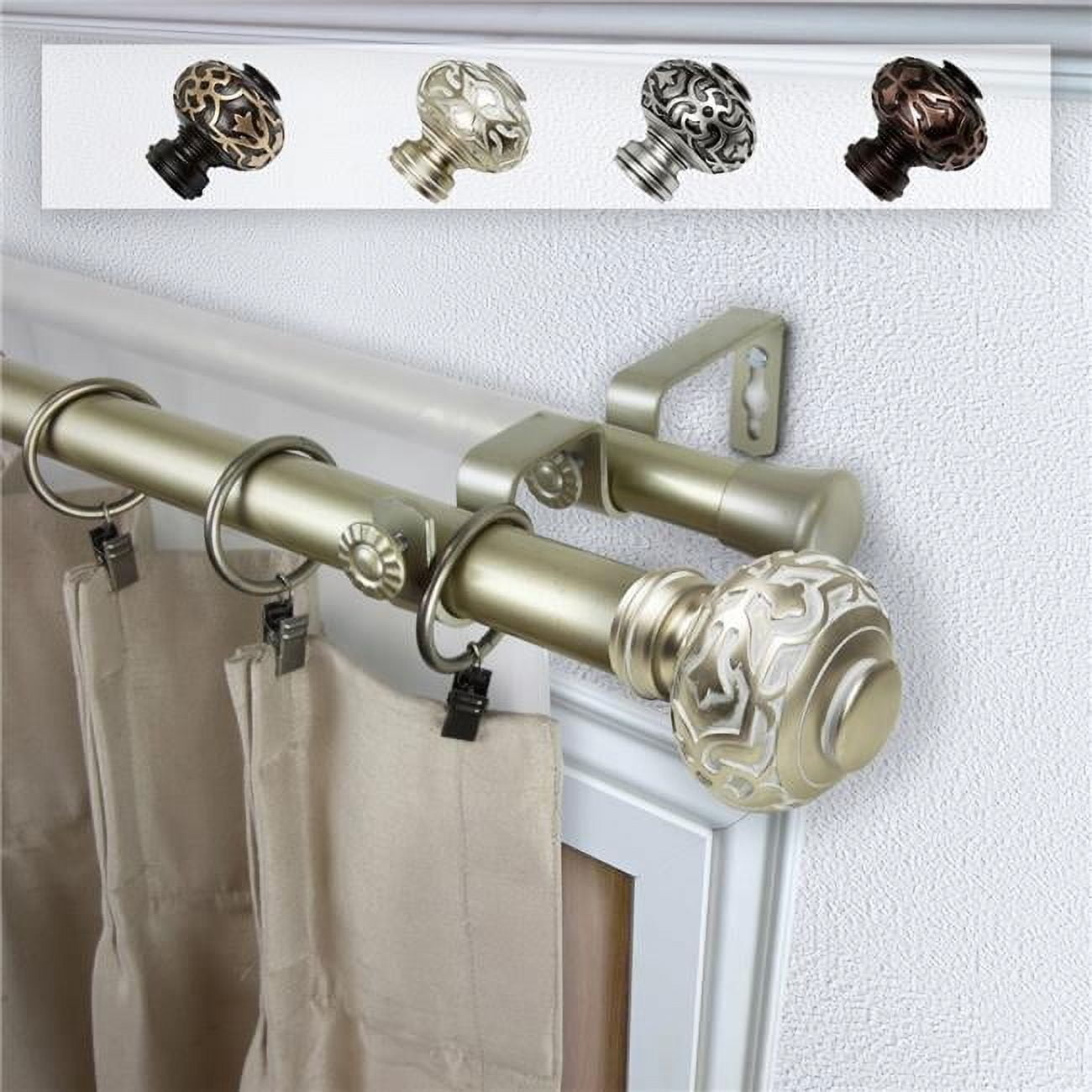 Central Design 100-49-663-D 1 in. Dia. Amber Curtain Rod, Light Gold ...