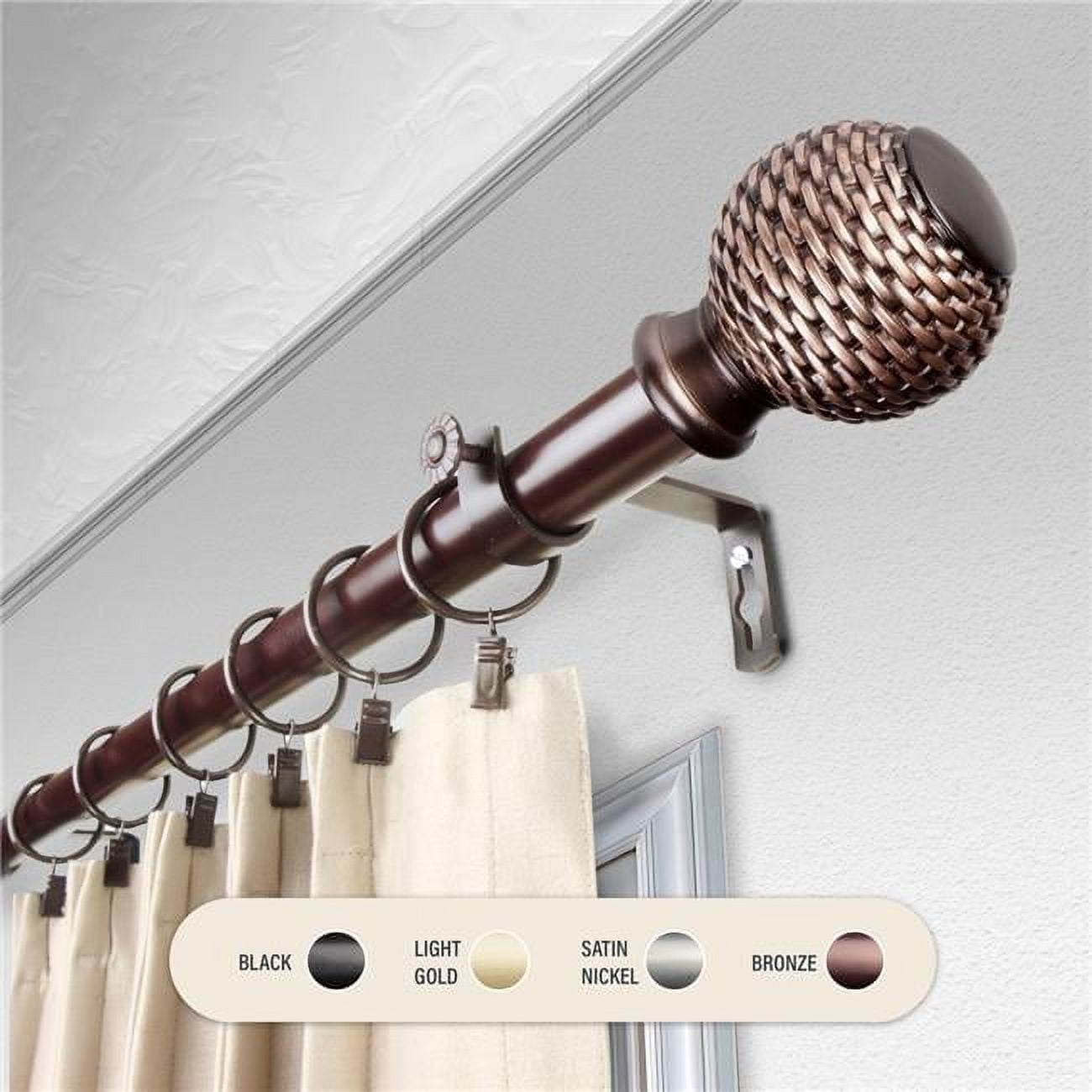 Central Design 100-76-999 1 in. Wicker Curtain Rod with 120 to 170 in ...