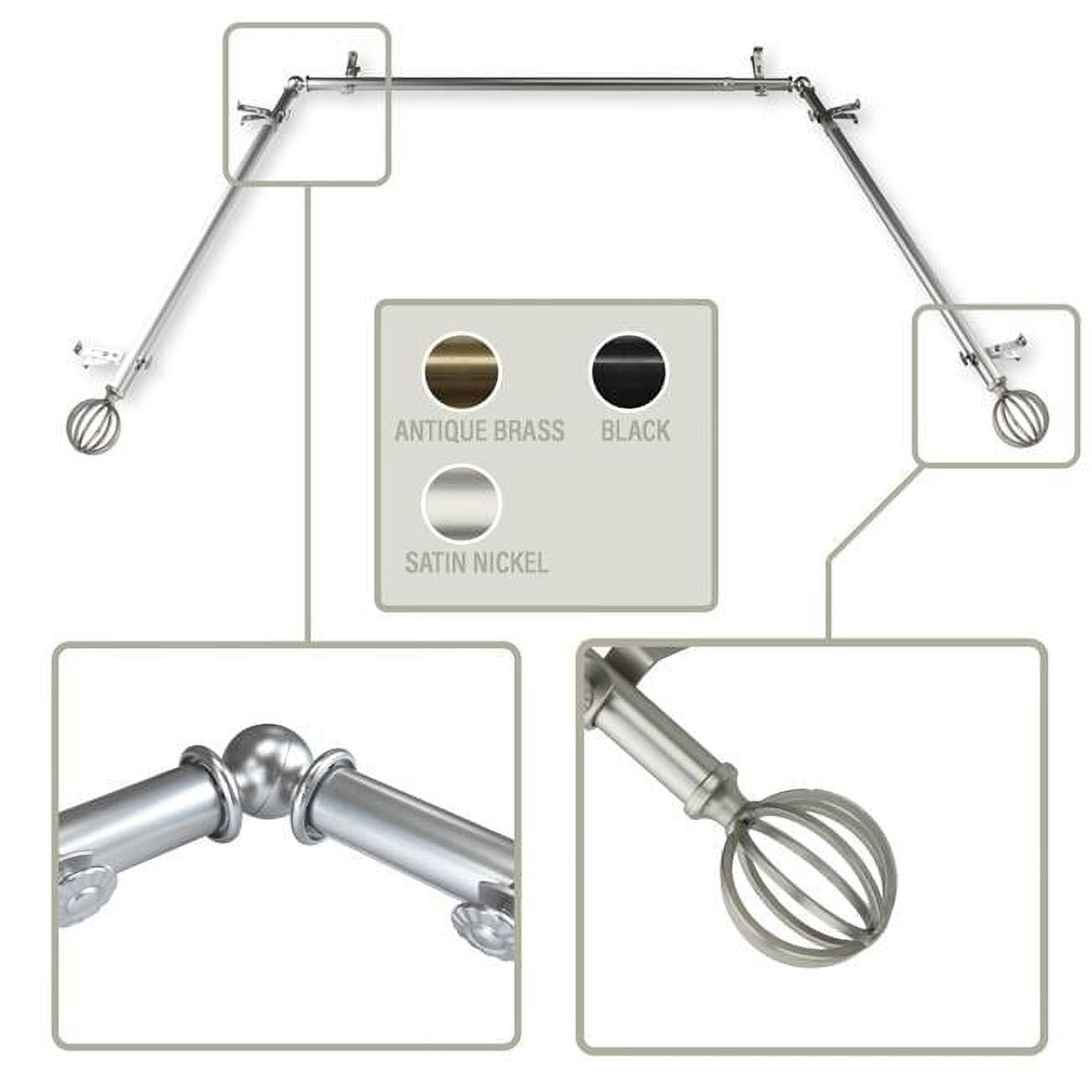 Central Design ABay-62-5 0.8125 in. Crate Bay Window Curtain Rod with ...