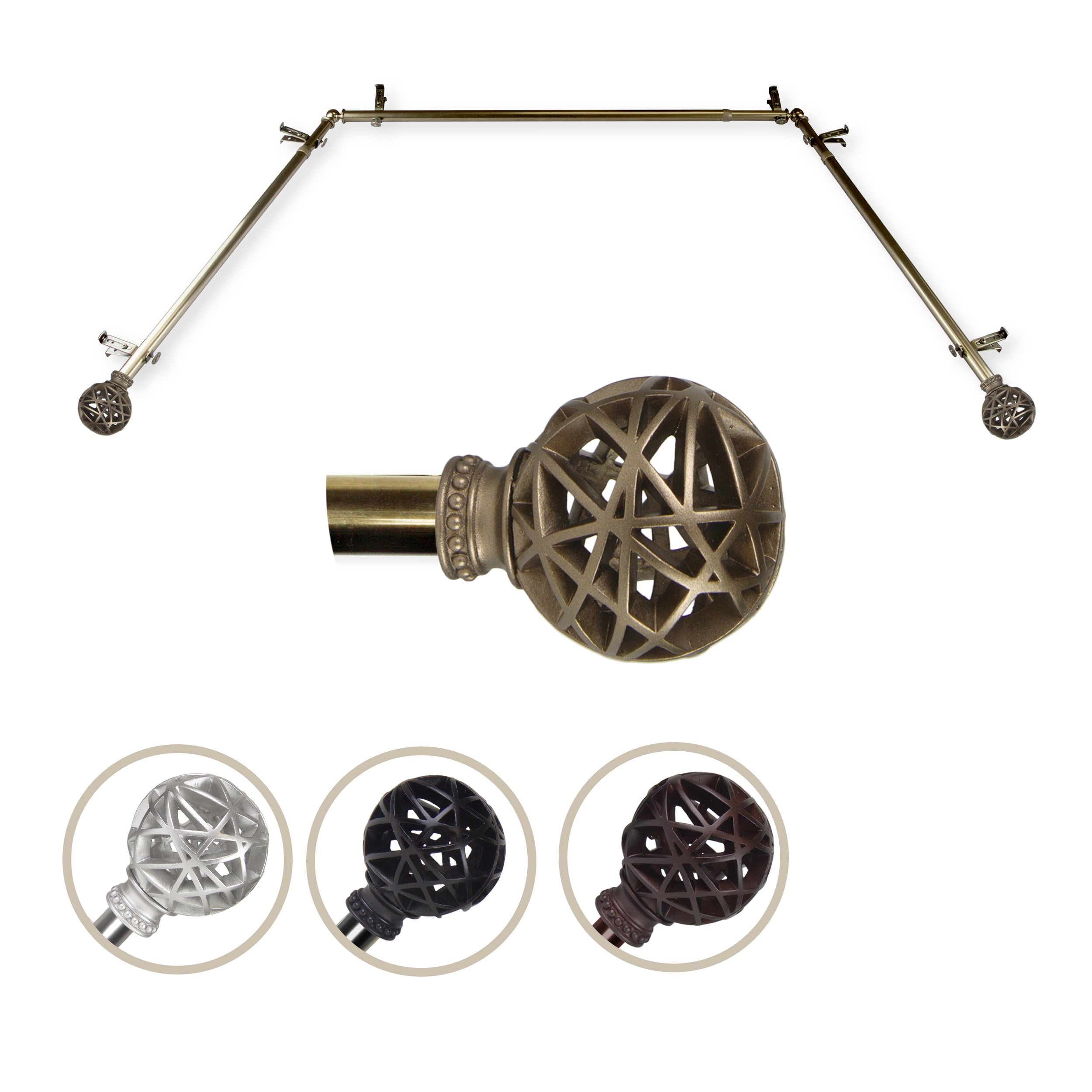 Central Design Arabella Bay Window Curtain Rod, 0.8125 in., Antique ...