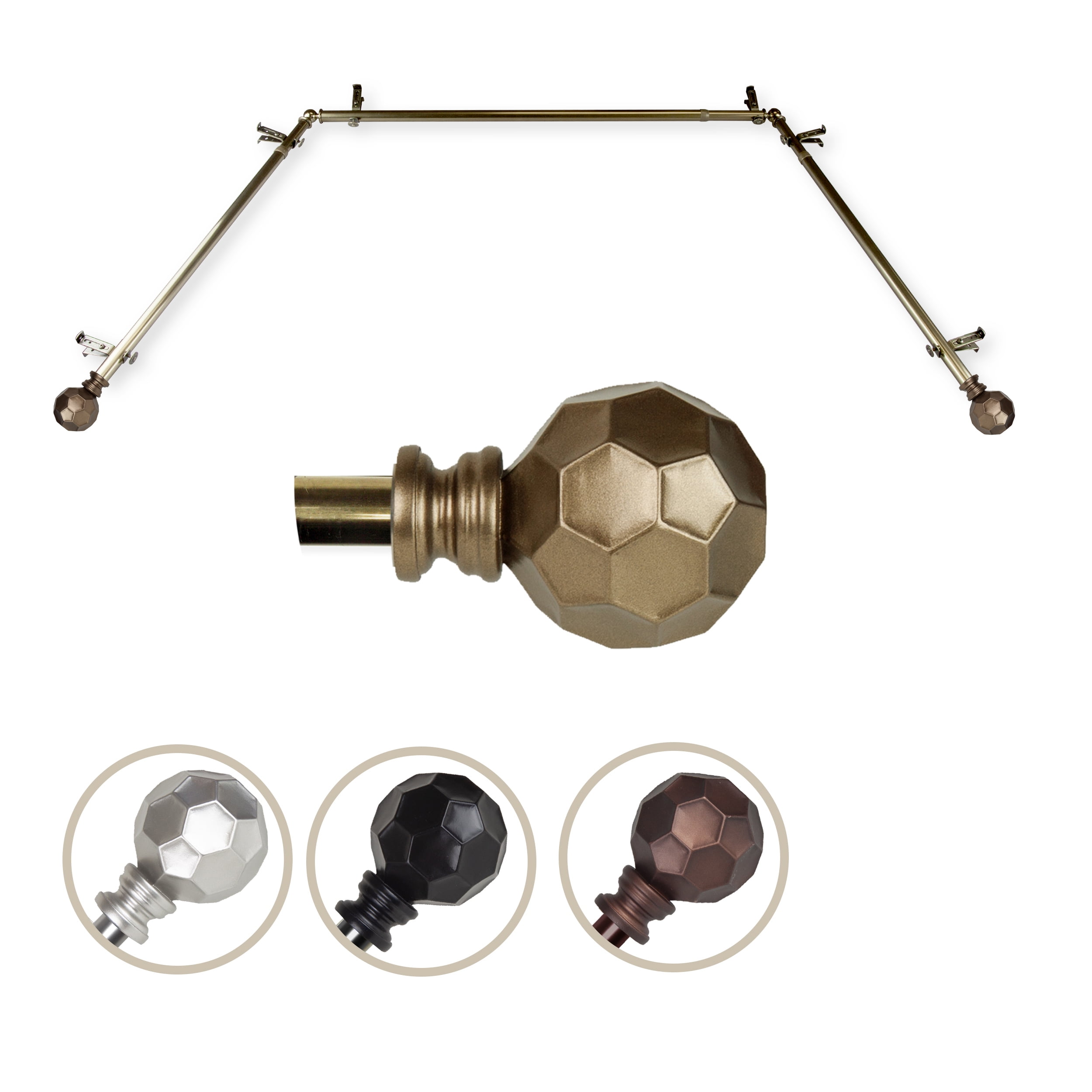 Central Design Remi Antique Brass Bay Window Curtain Rod, 0.8125 in ...