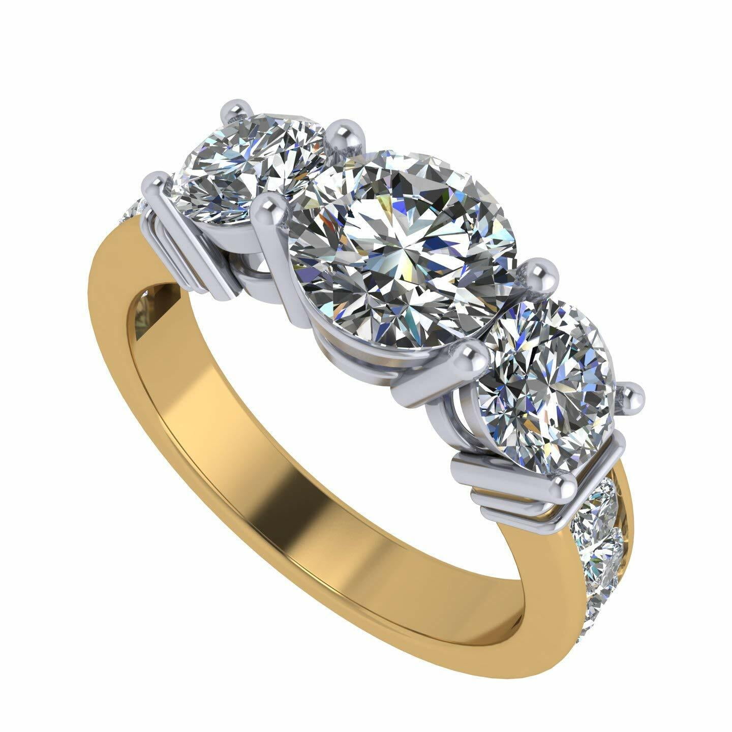 Central Diamond Center Straight Bar Style CZ 3 Stone Ring 2.50ctw - 14k ...
