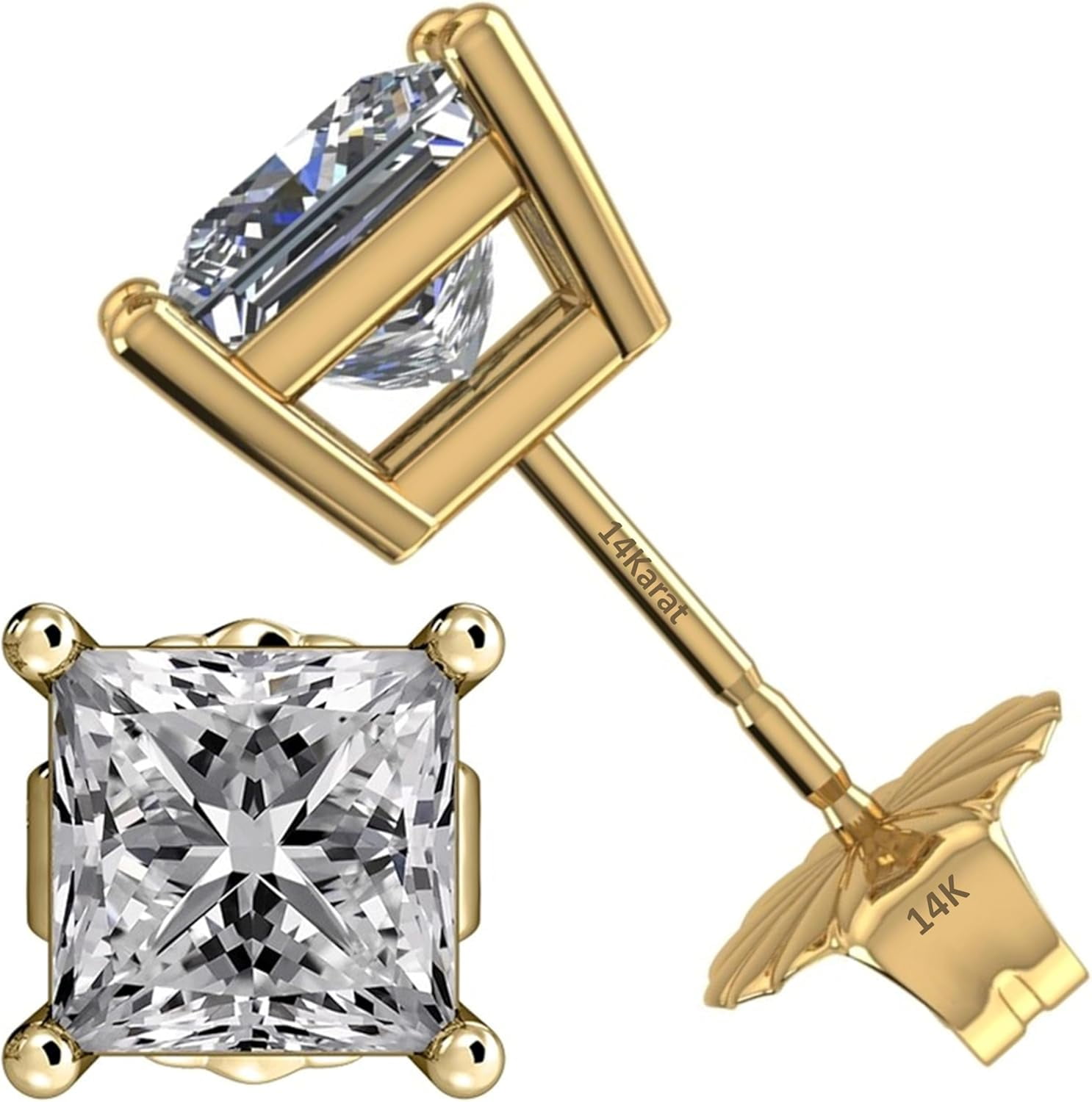 Central Diamond Center Threaded or Friction Backs Round & Princess CVD ...