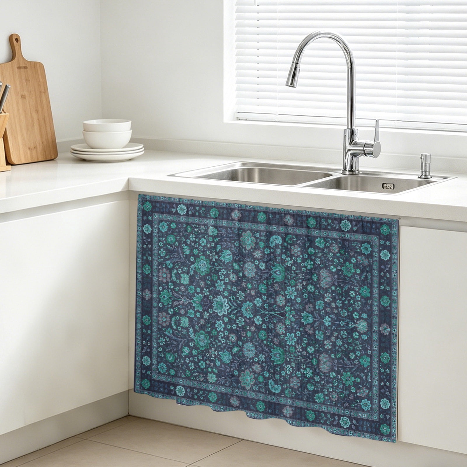 Central Floral Arabesque Cabinet Curtains for Kitchen 10"W x 11"L ...