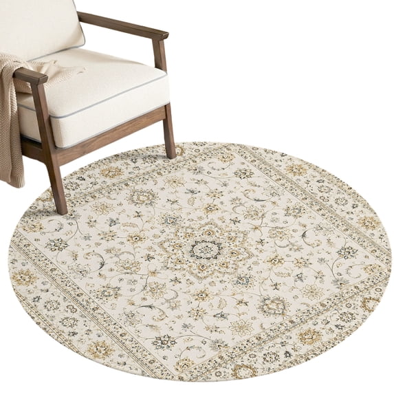 Central Floral Medallion Washable Round Area Rug 6 ft, Rustic Classic ...