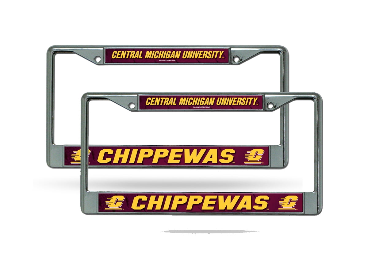 Central Michigan Chippewas Chrome Metal (2) License Plate Frame Set ...
