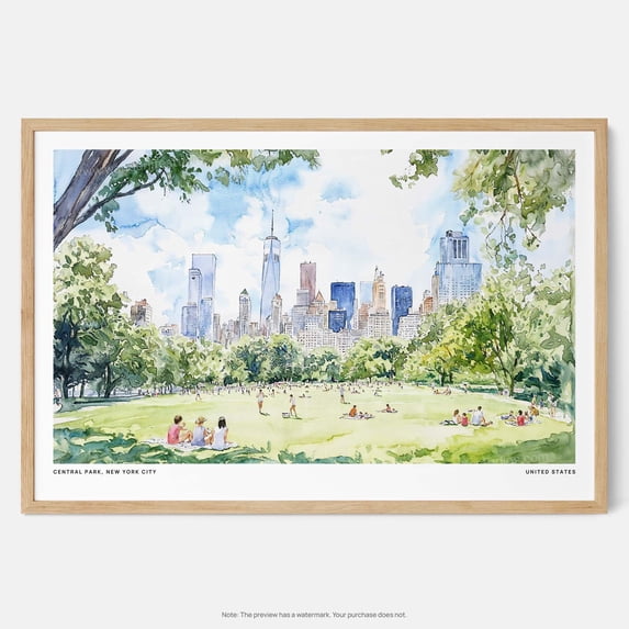 Central Park Art Print: Watercolor Urban Landscape Of New York City ...
