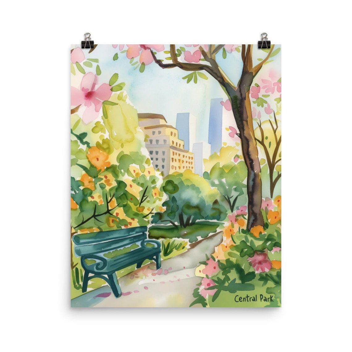 Central Park Bench Print, Nyc Spring Blossom Wall Art, New York City ...