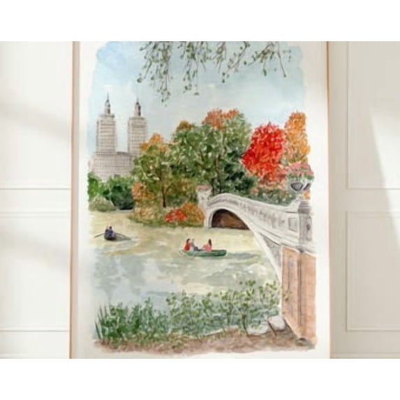 Central Park Poster New York City Usa Bow Bridge & The Lake Travel ...