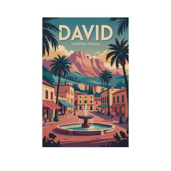 Central Plaza Classic Poster Retro David Cityscape with Nature & Palm ...