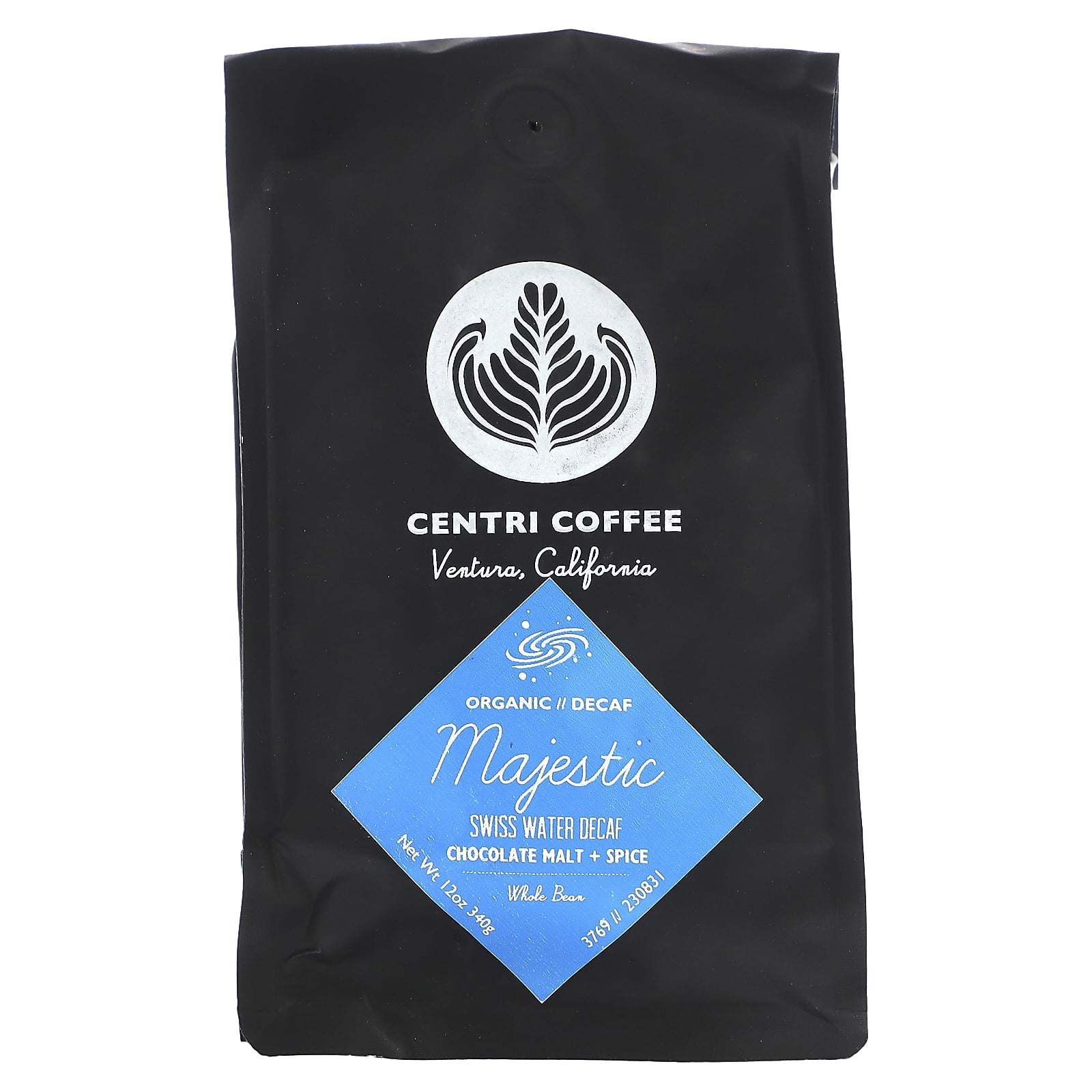 Centri Coffee, Organic Majestic, Chocolate Malt + Spice, Whole Bean, Decaf, 12 oz (340 g ...