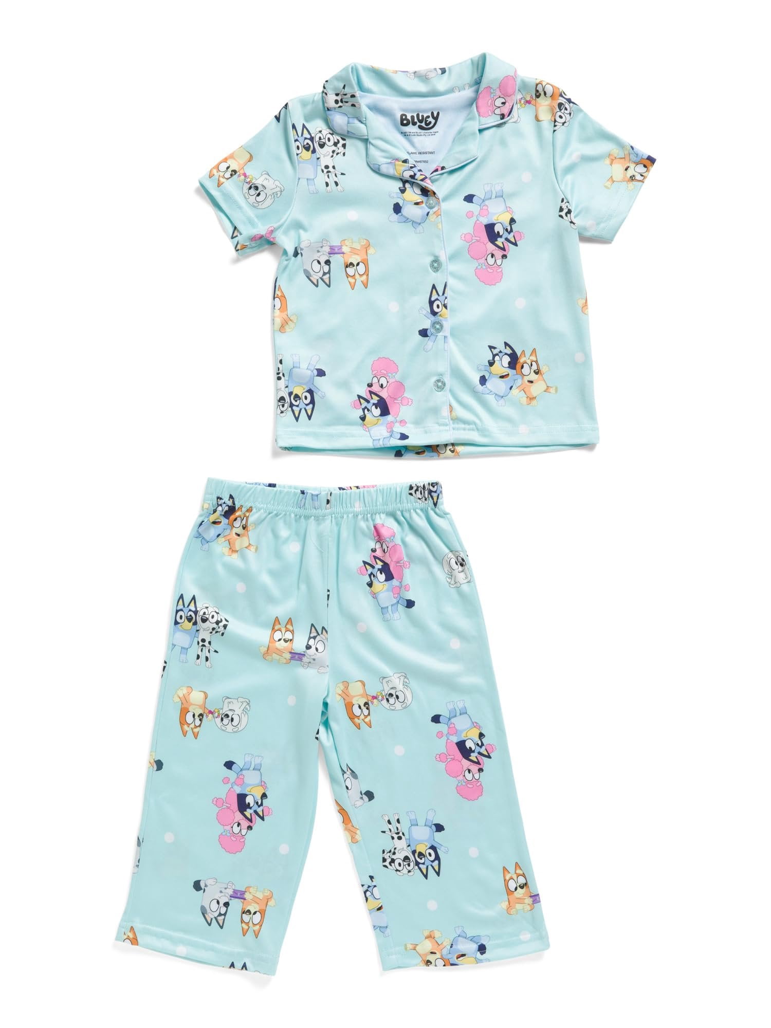 Centric Brands Bluey Girls 2-Piece Pajama Set Button-Down Collared Top ...