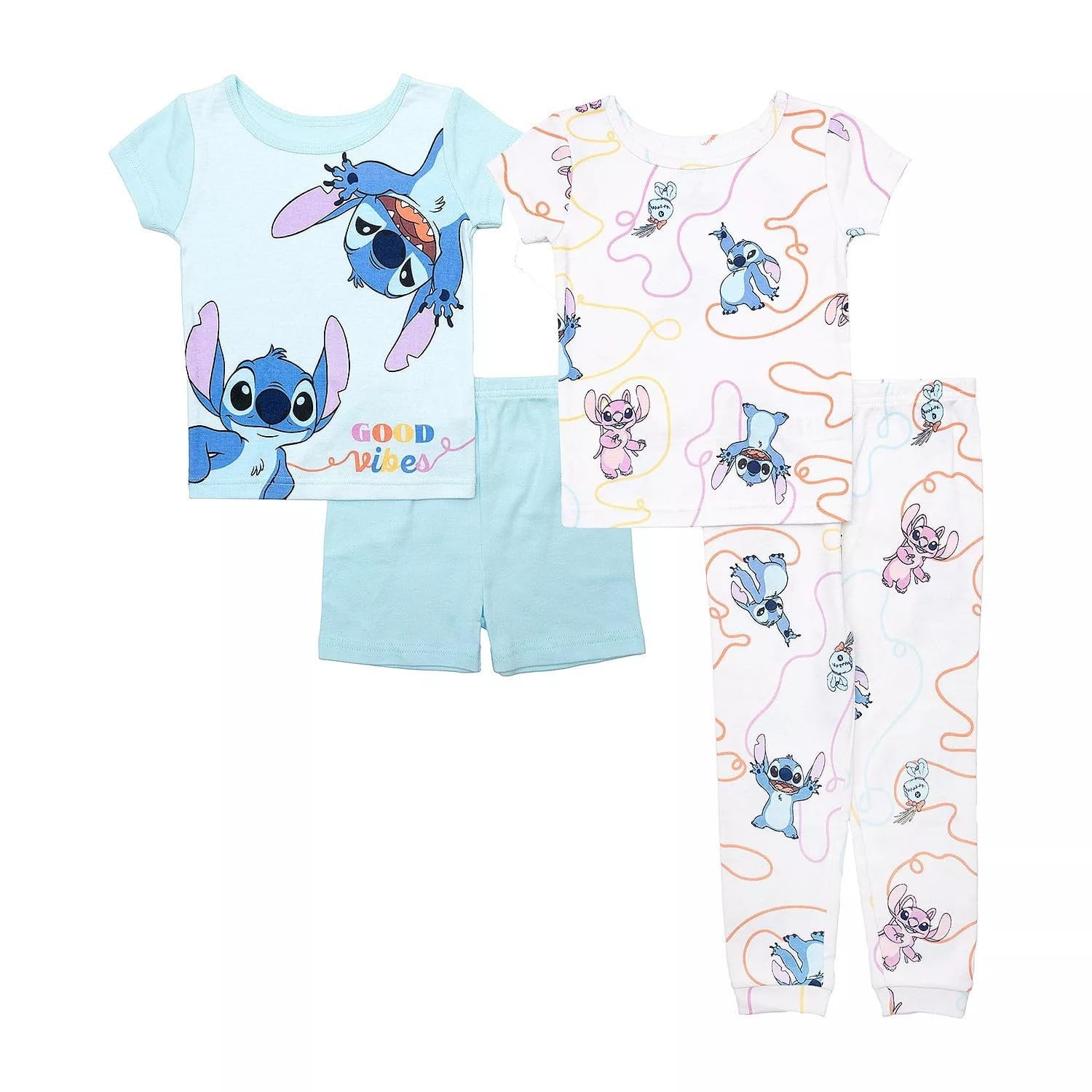 Centric Brands Girls Stitch & Angel 4pc Pajama Set 2 Short Sleeve Tops ...