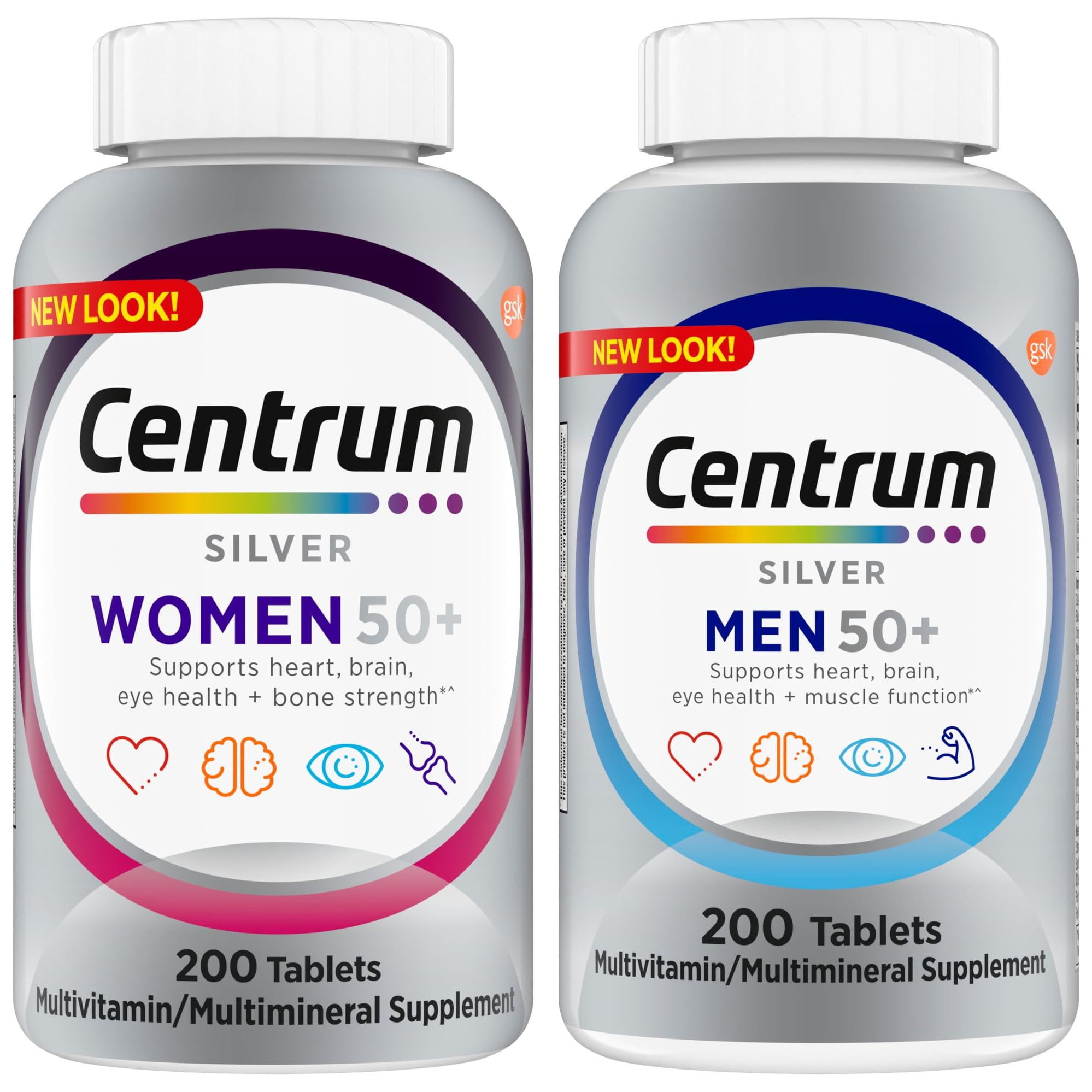 Centrum Silver Mens & Womens 50 Plus Vitamins Bundle Pack, Multivitamin Supplement, 200 Count ...