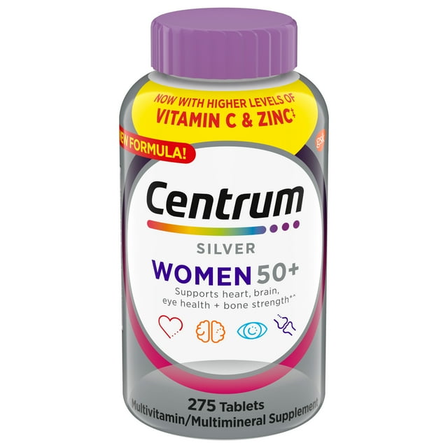 Centrum Silver Multivitamins & Minerals Tablets for Senior Women Over 50, Iron Pills, 275 Ct ...