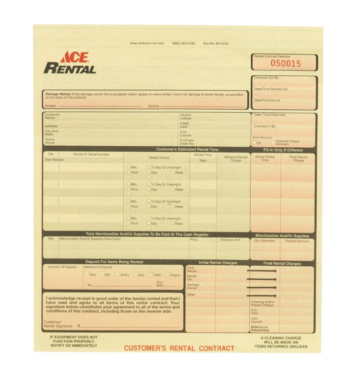 Centurion Rental Contract Snap Out Form 8-1/2 In. X 9-1/8 In. - Walmart.com