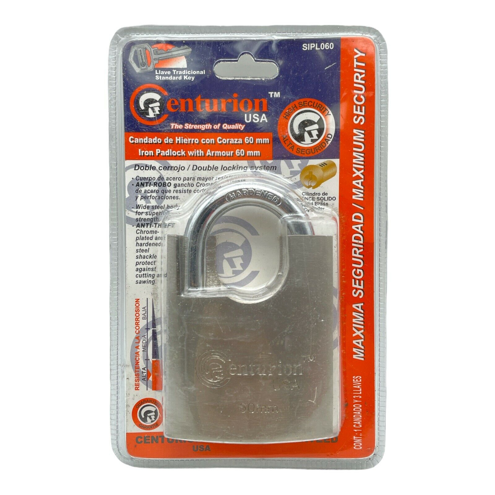 Centurion SIPL060 High Security Padlock 60mm Armored Iron Body 3 keys ...