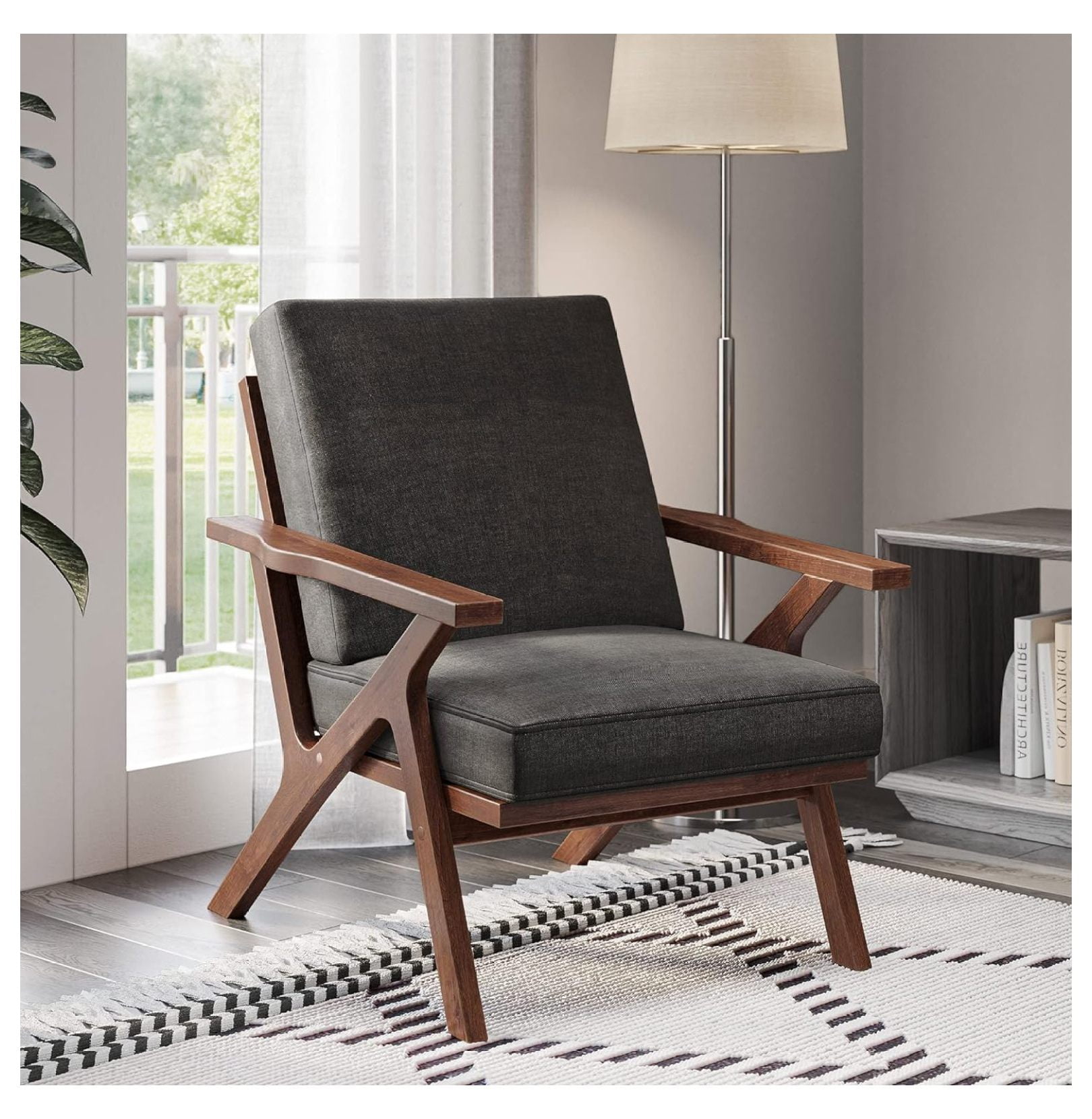 Century Accent Chair, Upholstered Living Room Chair with Solid Wood ...