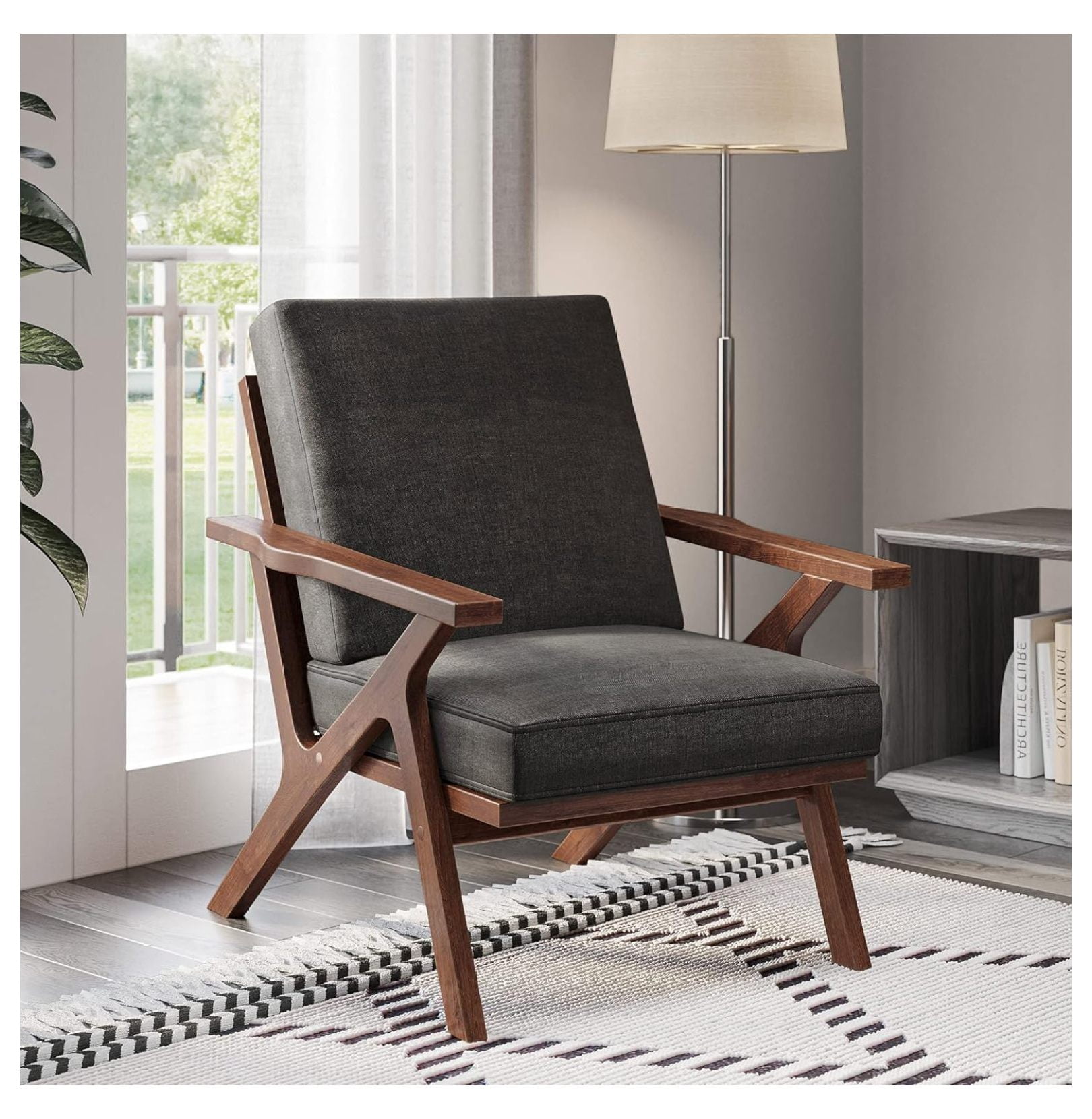 Century Accent Chair, Upholstered Living Room Chair with Solid Wood ...