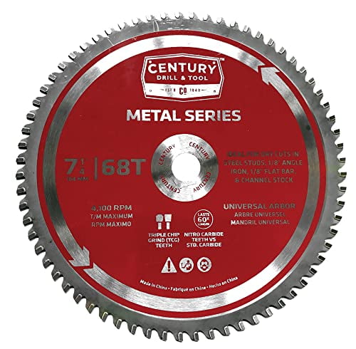 Century Drill & Tool 10299 7-1/4” 68T Metal Cutting Saw Blade, Nitro ...