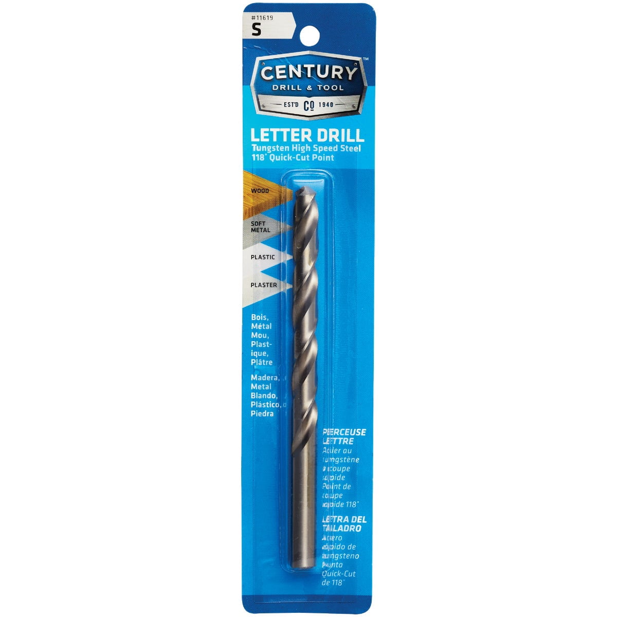 Century Drill & Tool 11619 Brite Drill Bit, Letter S, High Speed Steel ...