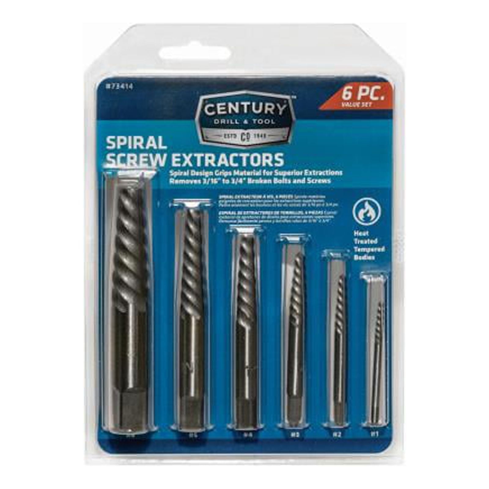 Century Drill & Tool 73414 Screw Extractor Set, Spiral Flute, 6-Pc ...