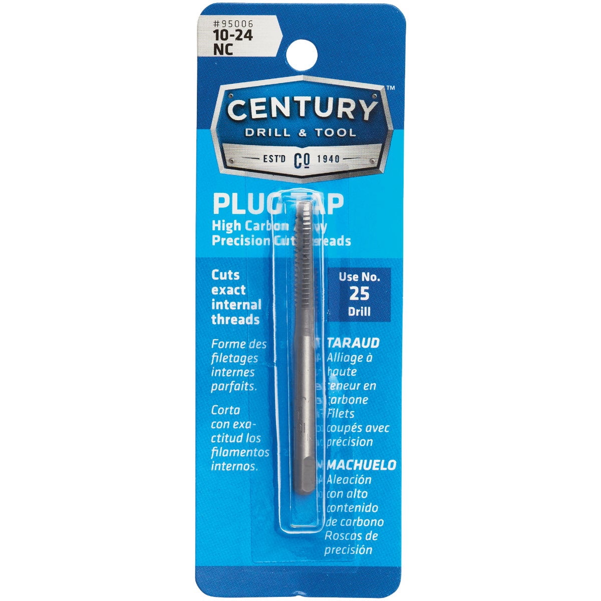 Century Drill & Tool 95006 High Carbon Steel Fractional Plug Tap, 10-24 ...