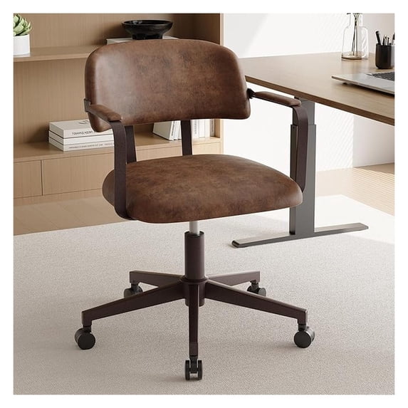 Century Home Office Desk Chair with Back, Faux Leather Adjustable ...