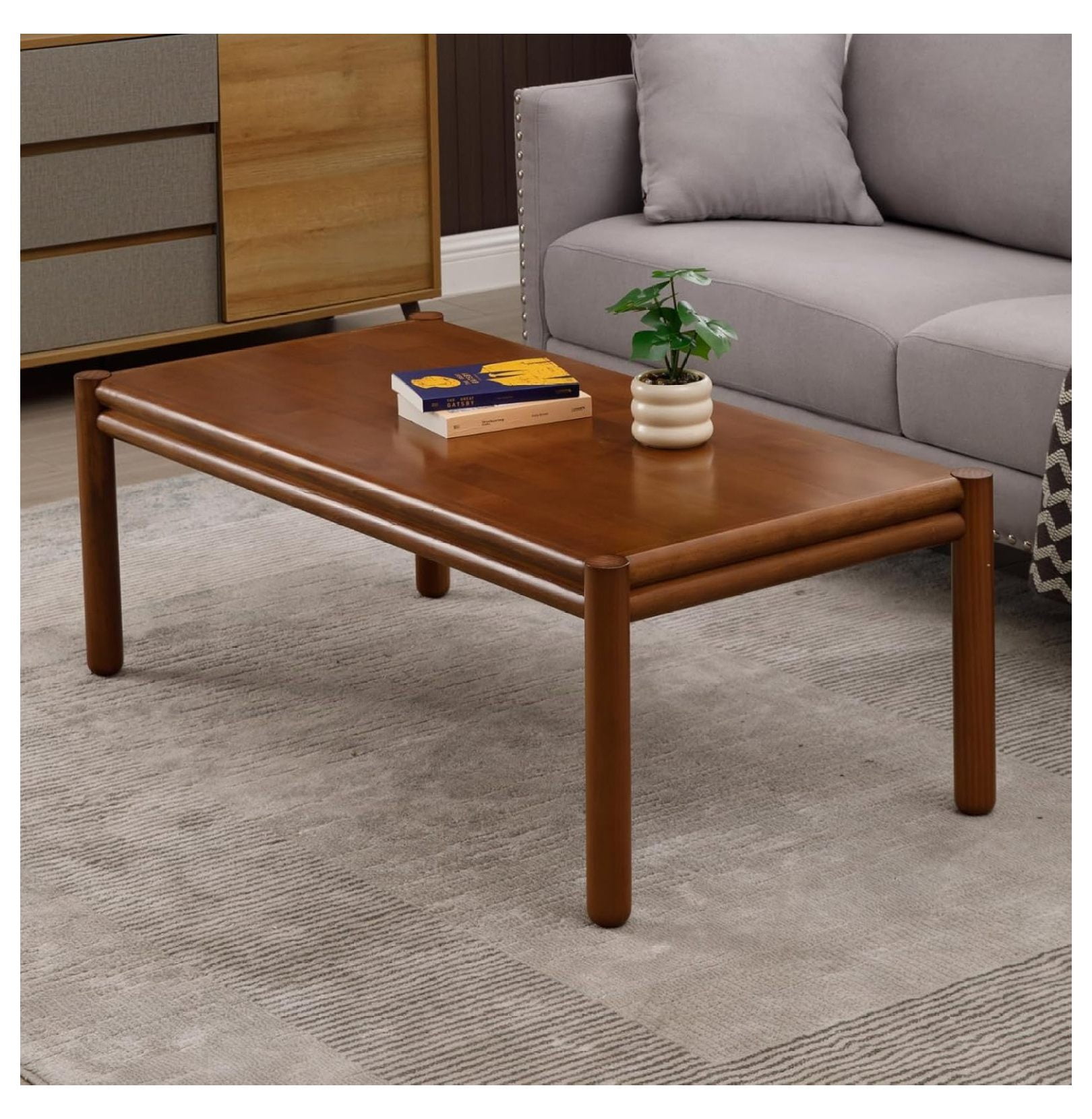 -Century Long Coffee Table, Pine Wood Rectangle Center Table 47.25 ...