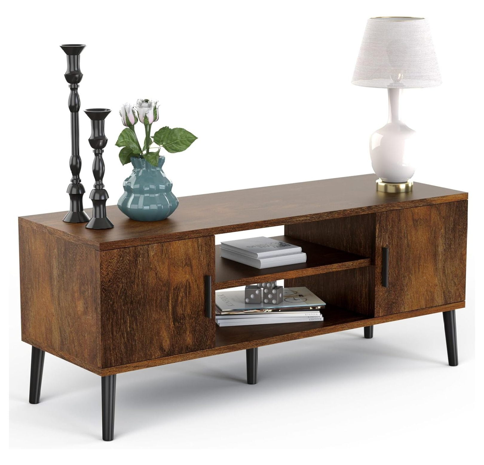 -Century Modern 45" TV Stand with 2 Side Doors Entertainment Center ...