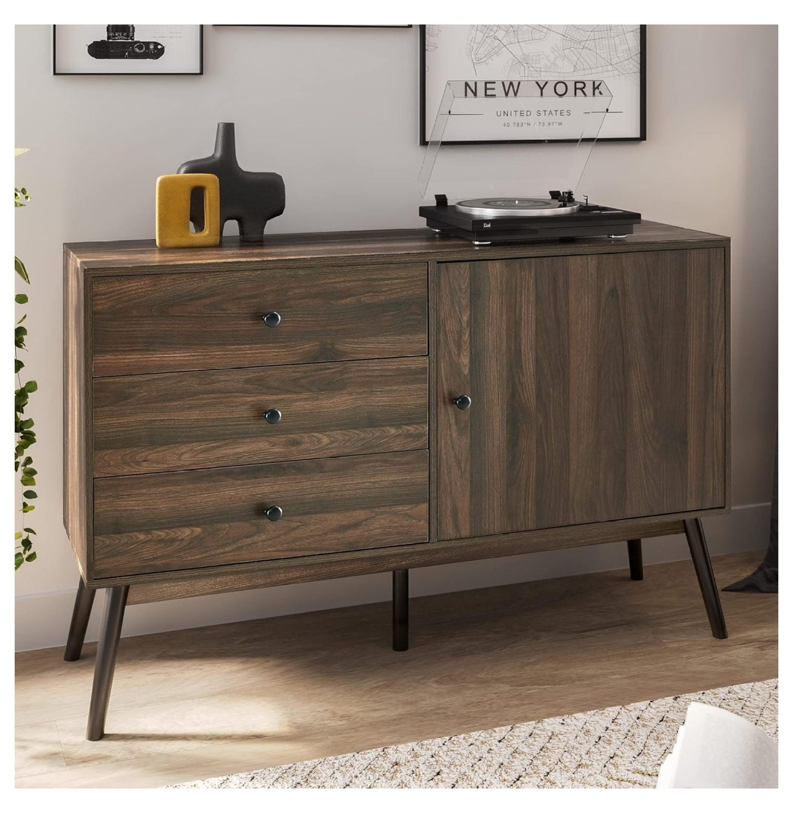 Century Modern 52 Inch Sideboard Kitchen Buffet, TV Stand Entertainment ...