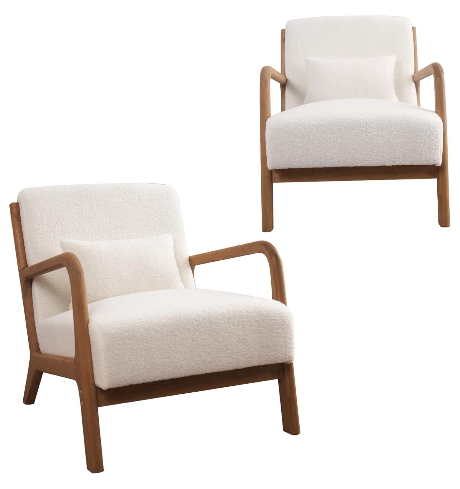Century Modern Accent Chair Set of 2, Lamb Wool Fabric Living Room ...