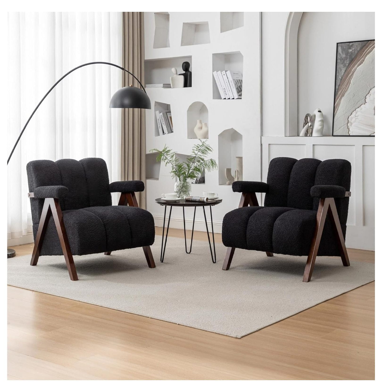 Century Modern Accent Chairs Set of 2 with Solid Wood Frame, Boucle ...