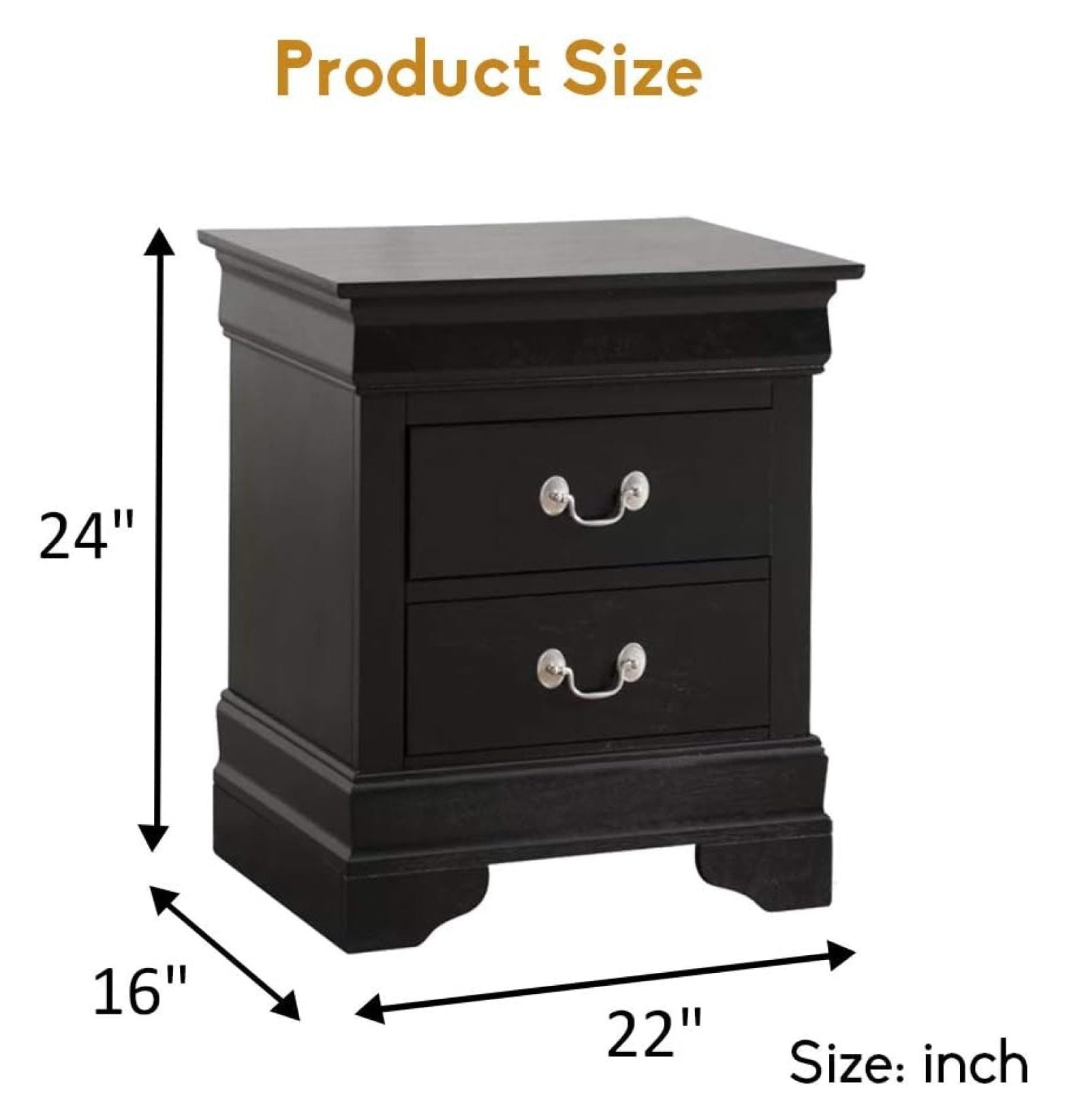 -Century Modern Black Nightstand, 2 Drawer Small Side Table, Wood ...