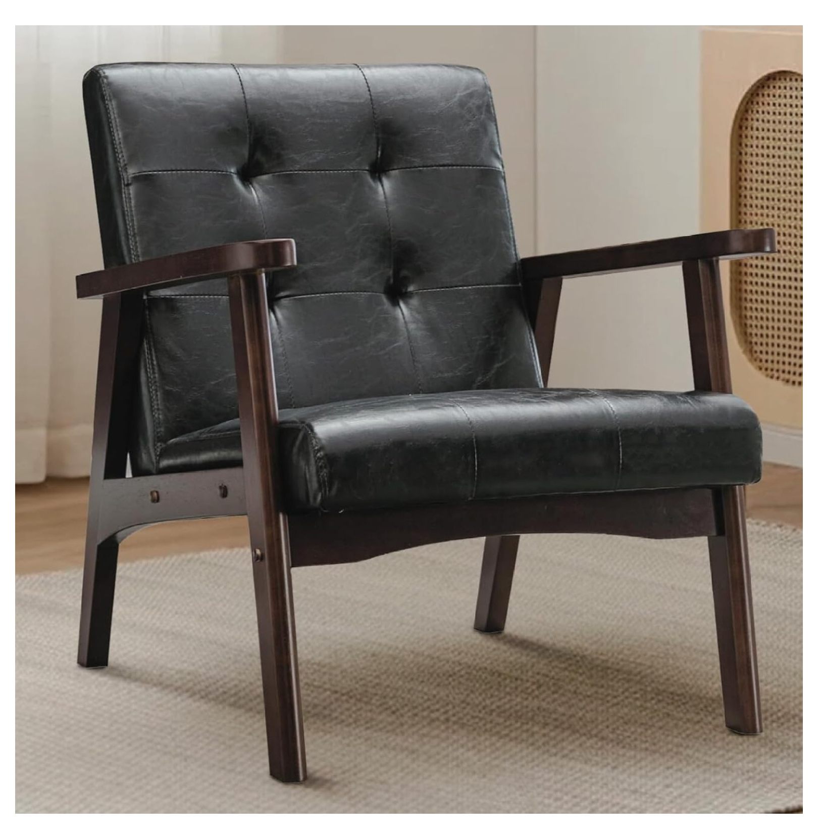 Century Modern Chair Accent Chair with Rubber Wood Frame, Fuax Leather ...