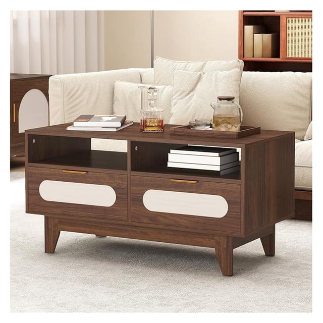 Century Modern Coffee Table, 39 inch Walnut Coffee Table with Storage,4 ...